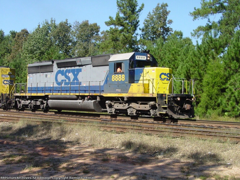 CSX 8888 (SD40-2), the runaway crazy 8's, leading detour train S-606-15, putting in an ...
